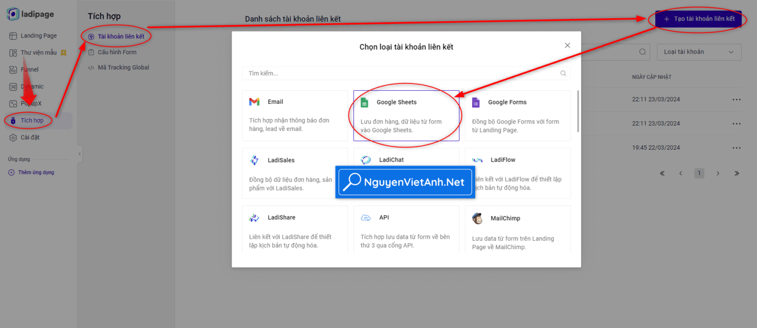 Cấu hình Form ladipage, lưu data ladipage về Google Sheet